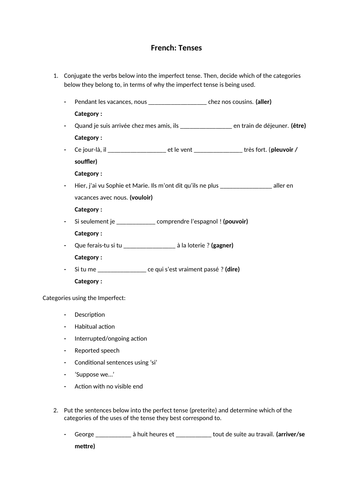 French Tenses Worksheet | Teaching Resources