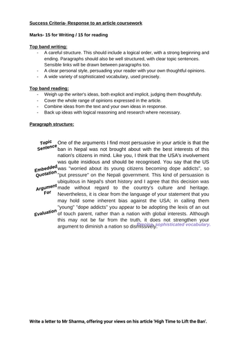 Response to an article coursework helpsheets | Teaching Resources