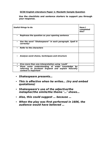 Macbeth Practice Questions | Teaching Resources