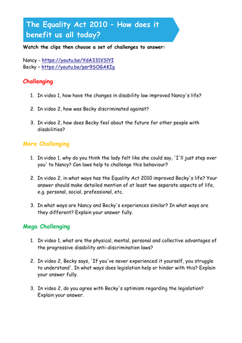 Disability Discrimination+ The Equality Act (MACS Charity Lesson ...