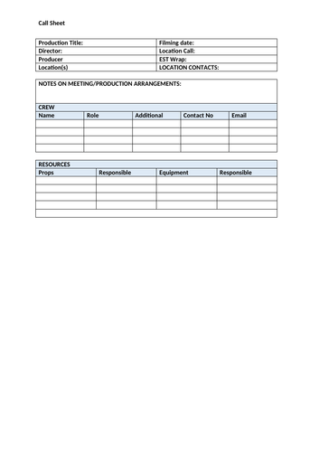 Film Making Pre-Production Documents (19 Documents/Forms) + 7 Multi ...