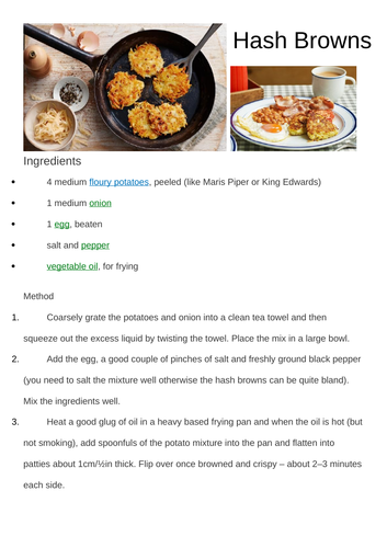 Easy recipes with pictures | Teaching Resources