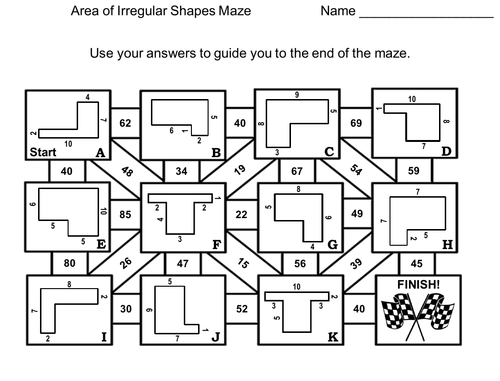 Area of Irregular Shapes Activity: Math Maze | Teaching Resources