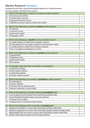 GCSE Business (9-1): Knowledge Organiser & follow-up tests for MARKET ...