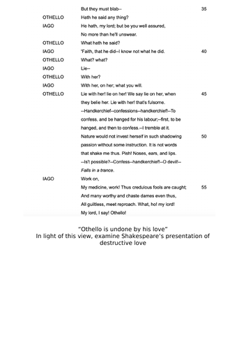 5x Othello practice questions for A Level English Lit AQA | Teaching ...