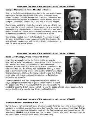 Conlict and Tension 1918-1939 - Peacemaking - Aims of the Big Three ...