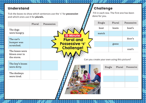 Plural and Possessive 's' – Y4 SPaG Challenge Mat | Teaching Resources