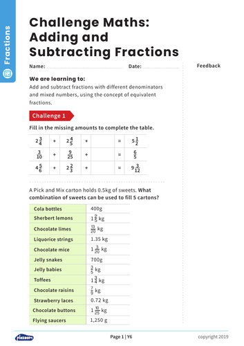 Adding and Subtracting Fractions: Y6 – Fractions – Maths Challenge ...