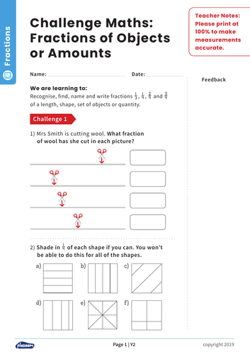 Fractions of Shapes and Amount: Y2 – Fractions – Maths Challenge ...