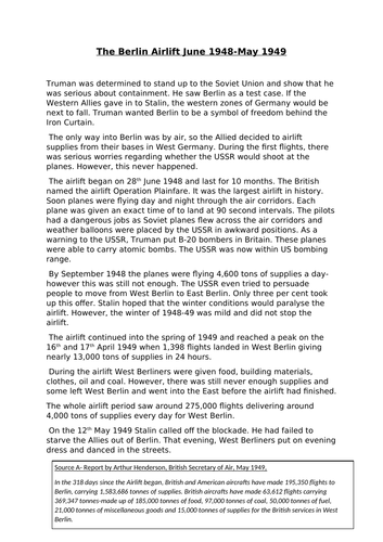 Berlin airlift | Teaching Resources