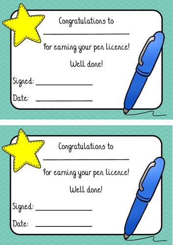 Pen Licence Certificate | Teaching Resources
