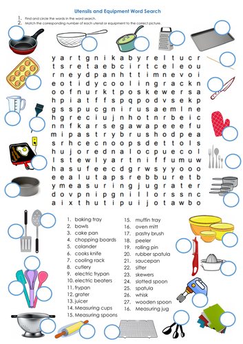Utensil and Equipment Word Search | Teaching Resources