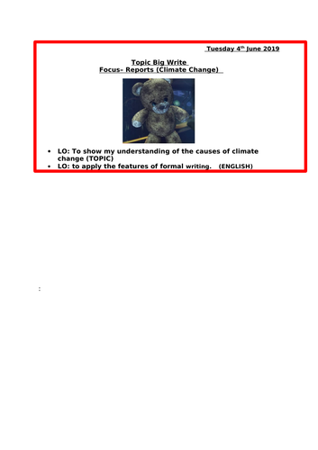 CLIMATE CHANGE -TOPIC WRITE - COMPLETE LESSON | Teaching Resources