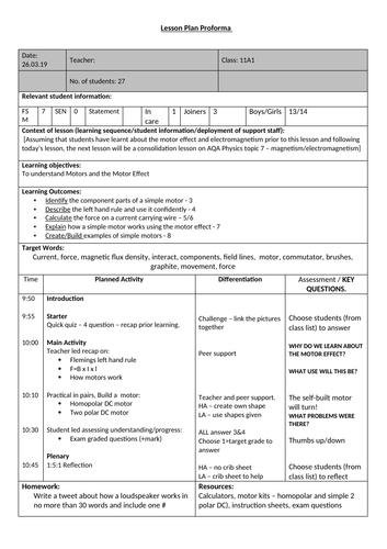 CP10c Flemings left hand rule and motors | Teaching Resources