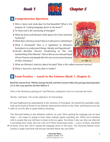 George Orwell - 1984 - Book 1, Ch. 5: Newspeak (IGCSE WORKSHEETS ...