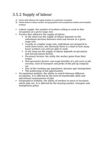 Edexcel A-level Economics Unit 3.5 Labour market | Teaching Resources