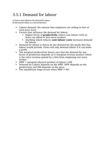 Edexcel A-level Economics Unit 3.5 Labour market | Teaching Resources