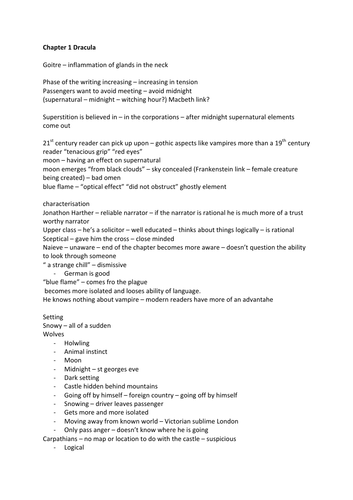 Chapter 1 Dracula notes and analysis | Teaching Resources