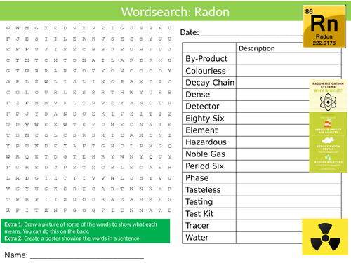 Radon Wordsearch Sheet Starter Activity Keywords Cover Homework Science ...