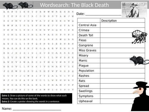 The Black Death Wordsearch Sheet Starter Activity Keywords Cover ...