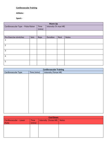 Fitness training - session plan templates (worksheet) | Teaching Resources