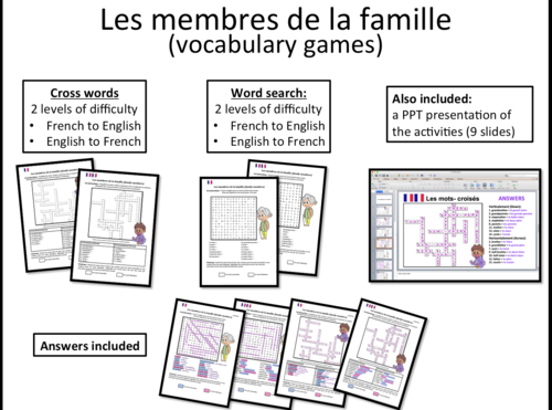 La famille/ family- Crosswords and Word search- French | Teaching Resources