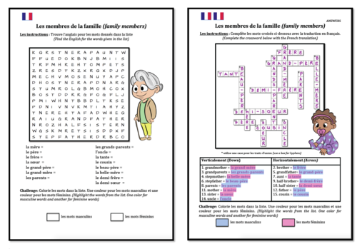 La famille/ family- Crosswords and Word search- French | Teaching Resources
