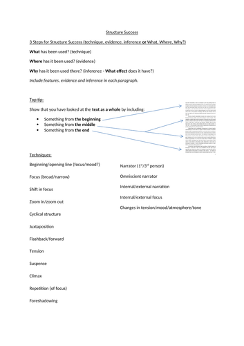 Paper 1 Question 3 Structure Tips Sheet Gcse English Language Aqa Spec Teaching Resources
