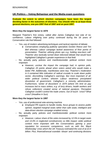 UK POLITICS ESSAY PLANS: CH4 (A Level Politics) | Teaching Resources