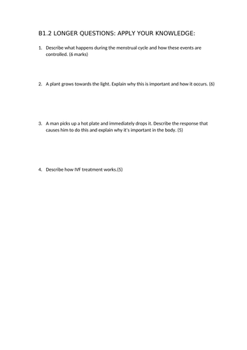 AQA Biology GCSE topic B1.2 Communication facts, short and 6 mark Qs ...