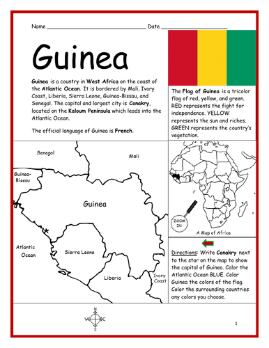 GUINEA - Introductory Geography Worksheet | Teaching Resources
