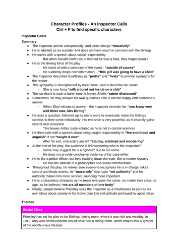 GCSE An Inspector Calls Revision Notes (AQA) | Teaching Resources