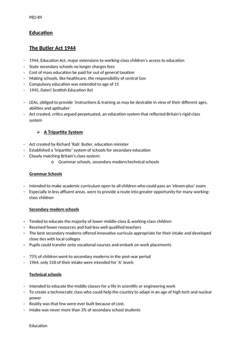 History Britain 1918-1998 - Whole paper notes | Teaching Resources