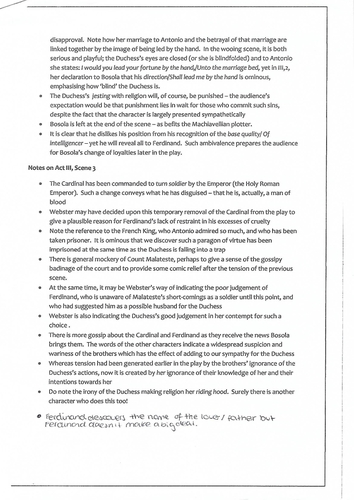 Duchess of Malfi Act 3 scene 3 Analysis | Teaching Resources