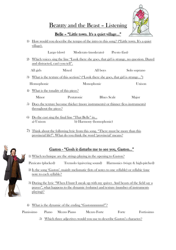 Beauty and the Beast Cover Work (Film/listening) | Teaching Resources
