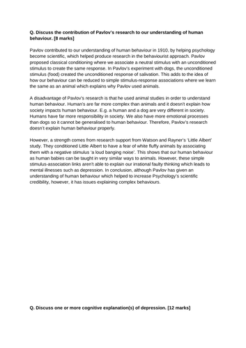 AQA AS Psychology: paper 2 model answers | Teaching Resources