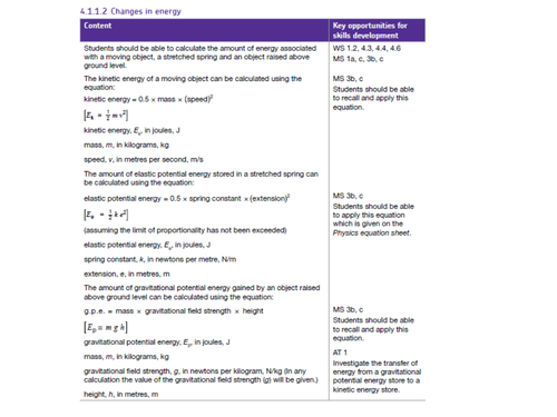 AQA GCSE Physics Kinetic and Gravitational Energy | Teaching Resources