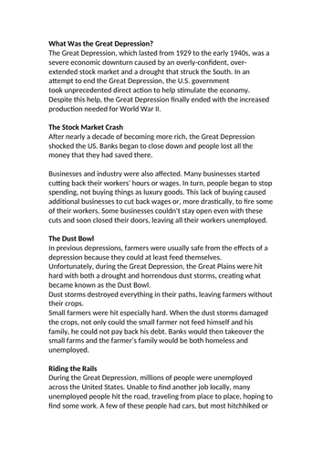 The Great Depression | Teaching Resources