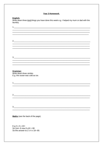 Year 3 Preparation for assessments homework | Teaching Resources