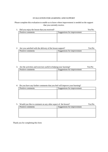 Student Feedback Form part of the Evaluation for Learning and Support ...
