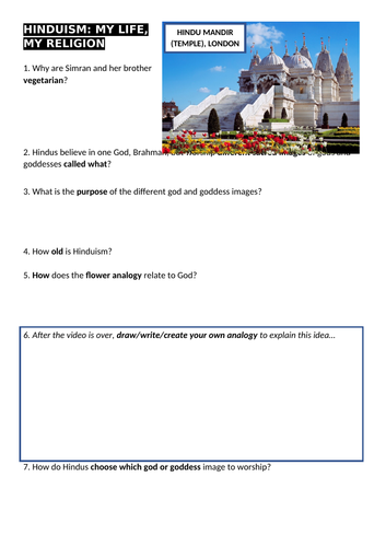 Video question booklet - Hinduism: My Life, My Religion (KS3 ...