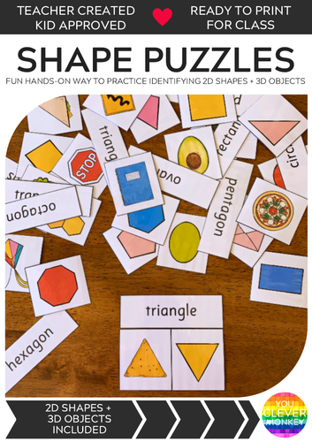 2D + 3D Shape 3-Part Puzzles | Teaching Resources