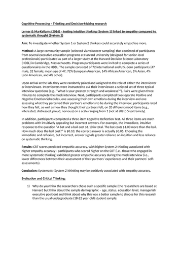 IB Psychology Cognitive Processing | Teaching Resources