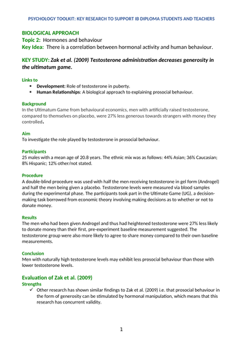 IB Psychology Hormones and behaviour | Teaching Resources