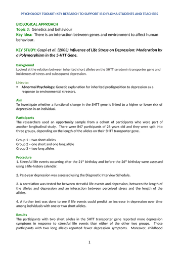 IB Psychology Genetics and Behaviour | Teaching Resources