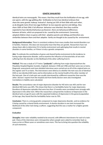 IB Psychology Genetics and Behaviour | Teaching Resources