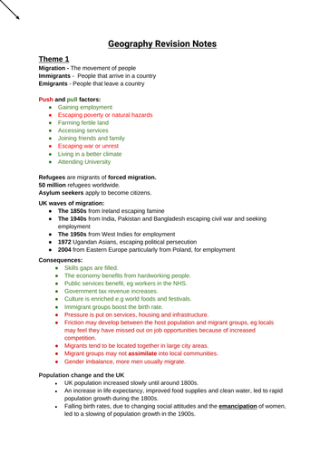 GCSE Geography Revision Notes (WJEC CBAC) | Teaching Resources