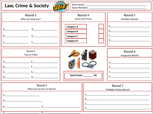 Law Crime & Society Quiz | Teaching Resources