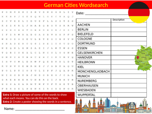 German Cities Wordsearch Sheet Starter Activity Keywords Cover Homework ...