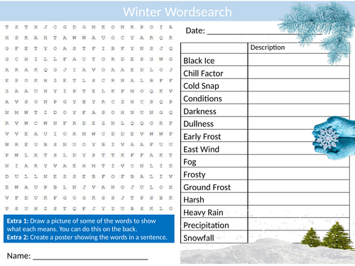 4 x Winter Wordsearch Sheet Starter Activity Keywords Cover Homework ...